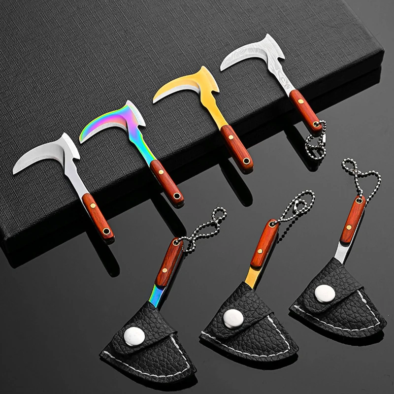 Portable-Mini-Damascus-Sickle-Keychain-Multi-function-Outdoor-Survival ...
