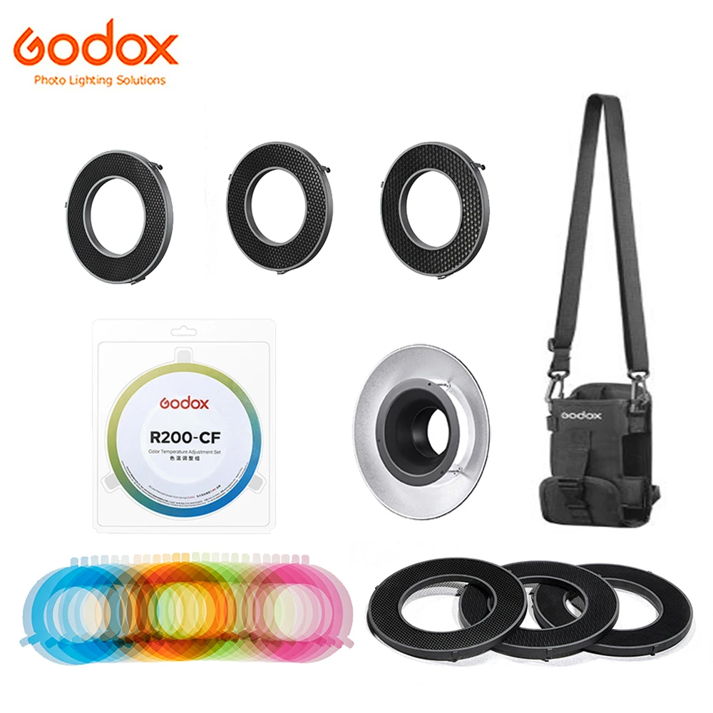GODOX-R200-200Ws-Ring-Flash-Head-Honeycomb-Grid-Reflector-Carrying-Bag ...