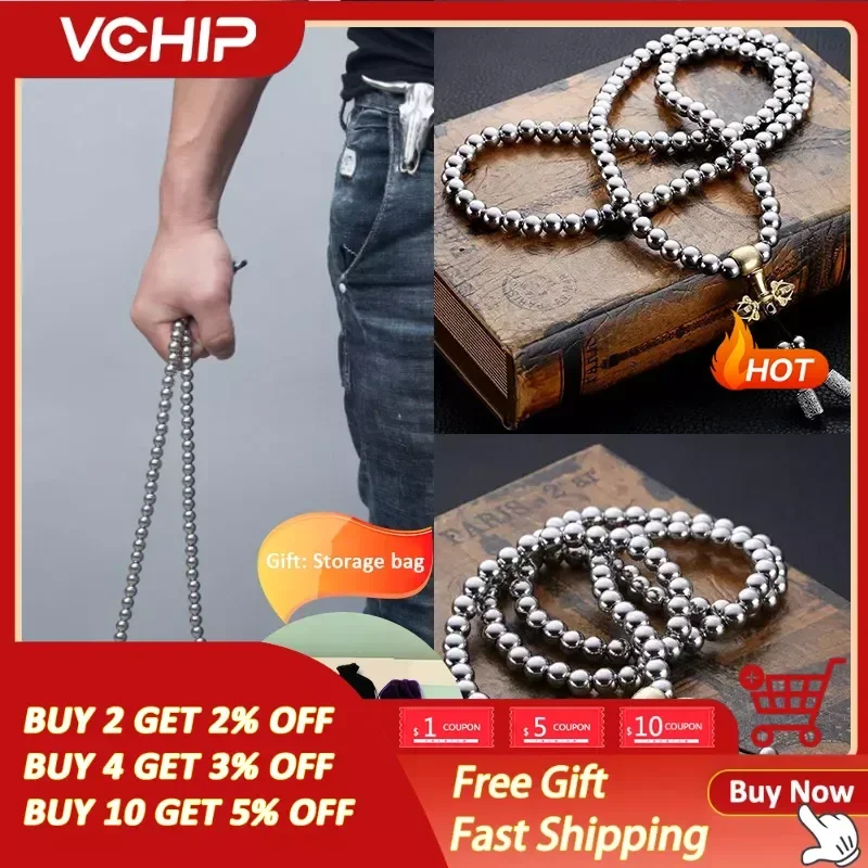 Tactical-10MM-Steel-Chain-Buddha-Beads-Self-Defense-Hand-Bracelet ...