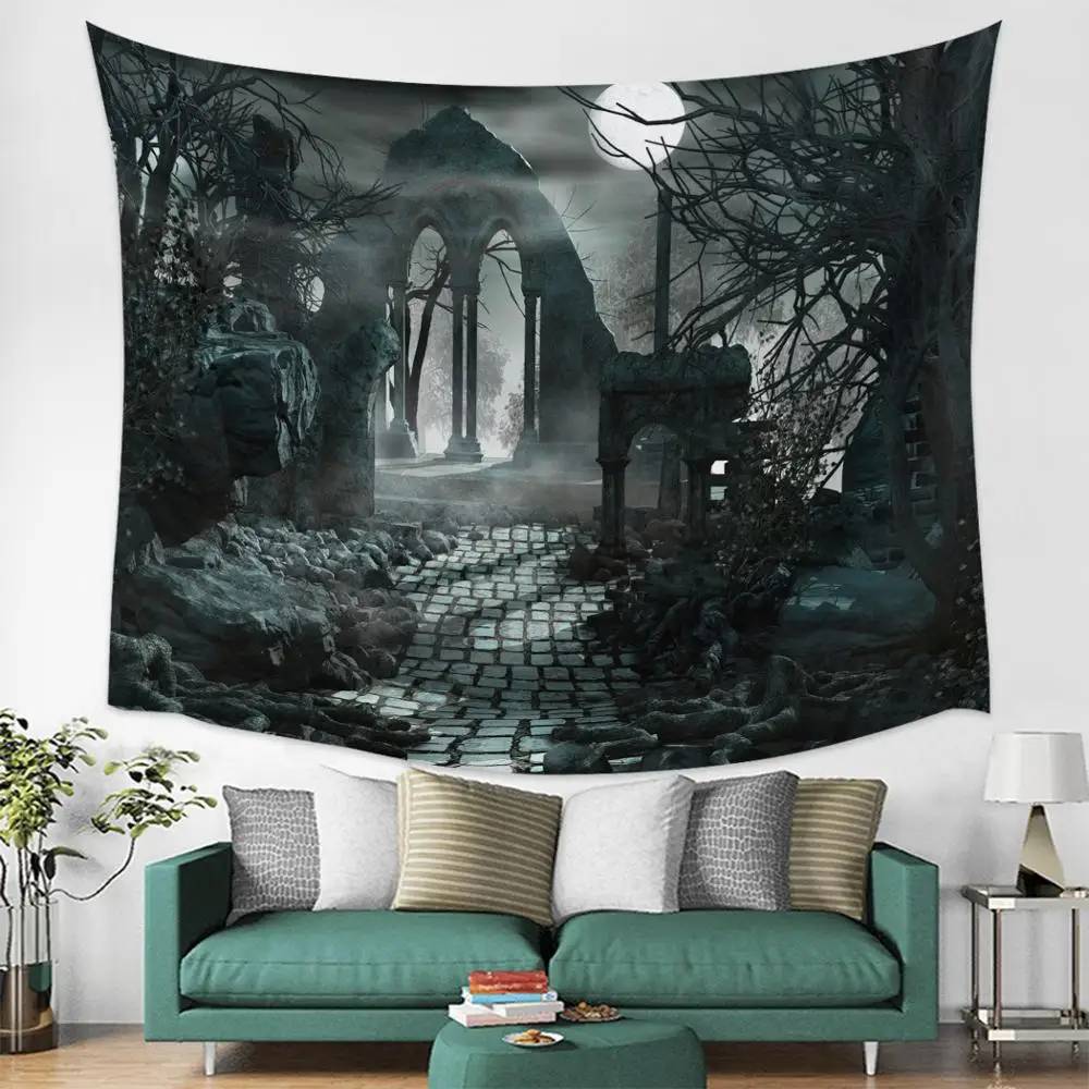 halloween-gothic-architecture-horror-night-black-wall-tapestry-cover ...