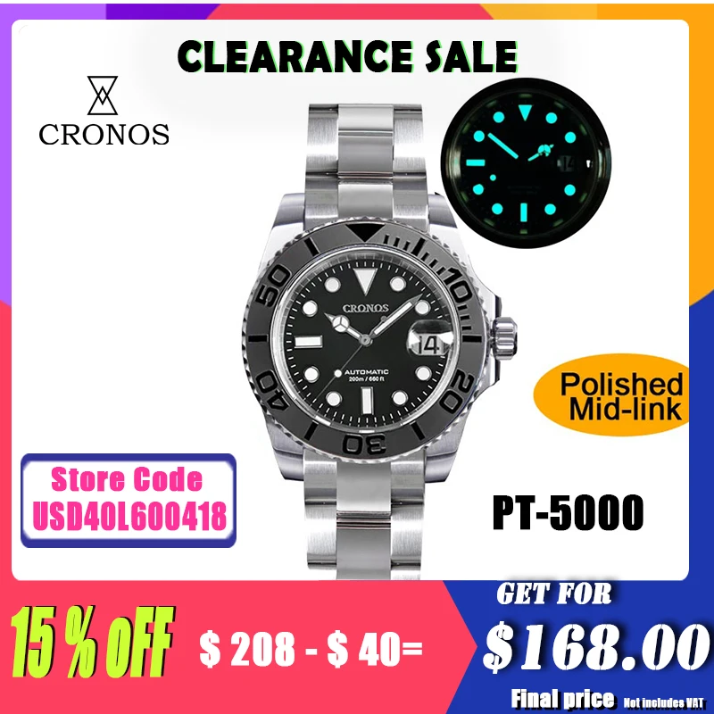Cronos-Sub-Diver-Man-Watch-Bidirectional-Bezel-40mm-20ATM-Water ...