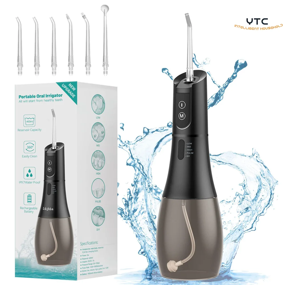 Oral-Irrigator-Portable-Water-Flosser-Rechargeable-5-Modes-IPX7-400ML ...