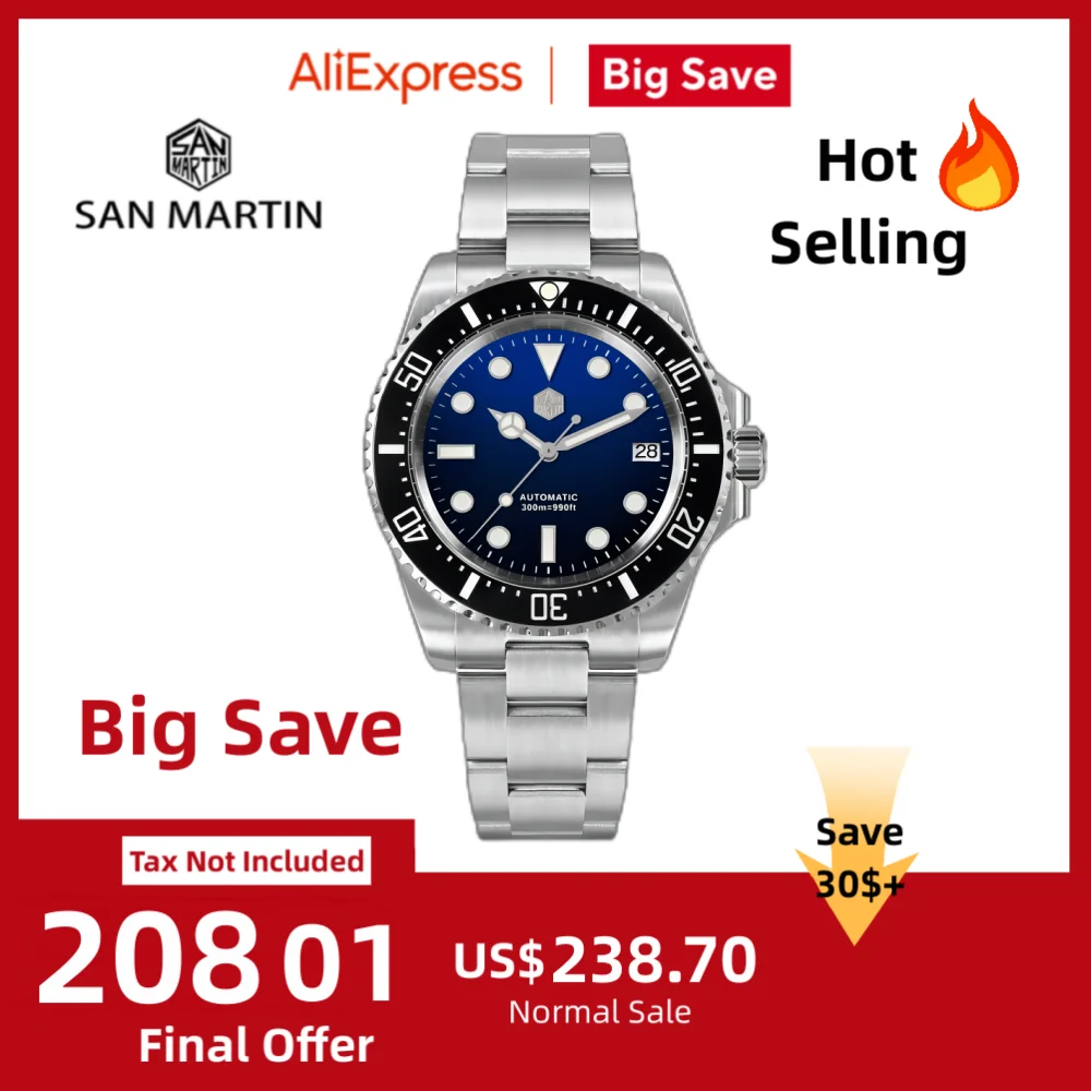 San-Martin-40mm-3H-NH35-Date-Men-Diver-Watch-Mechanical-300M-Waterproof ...