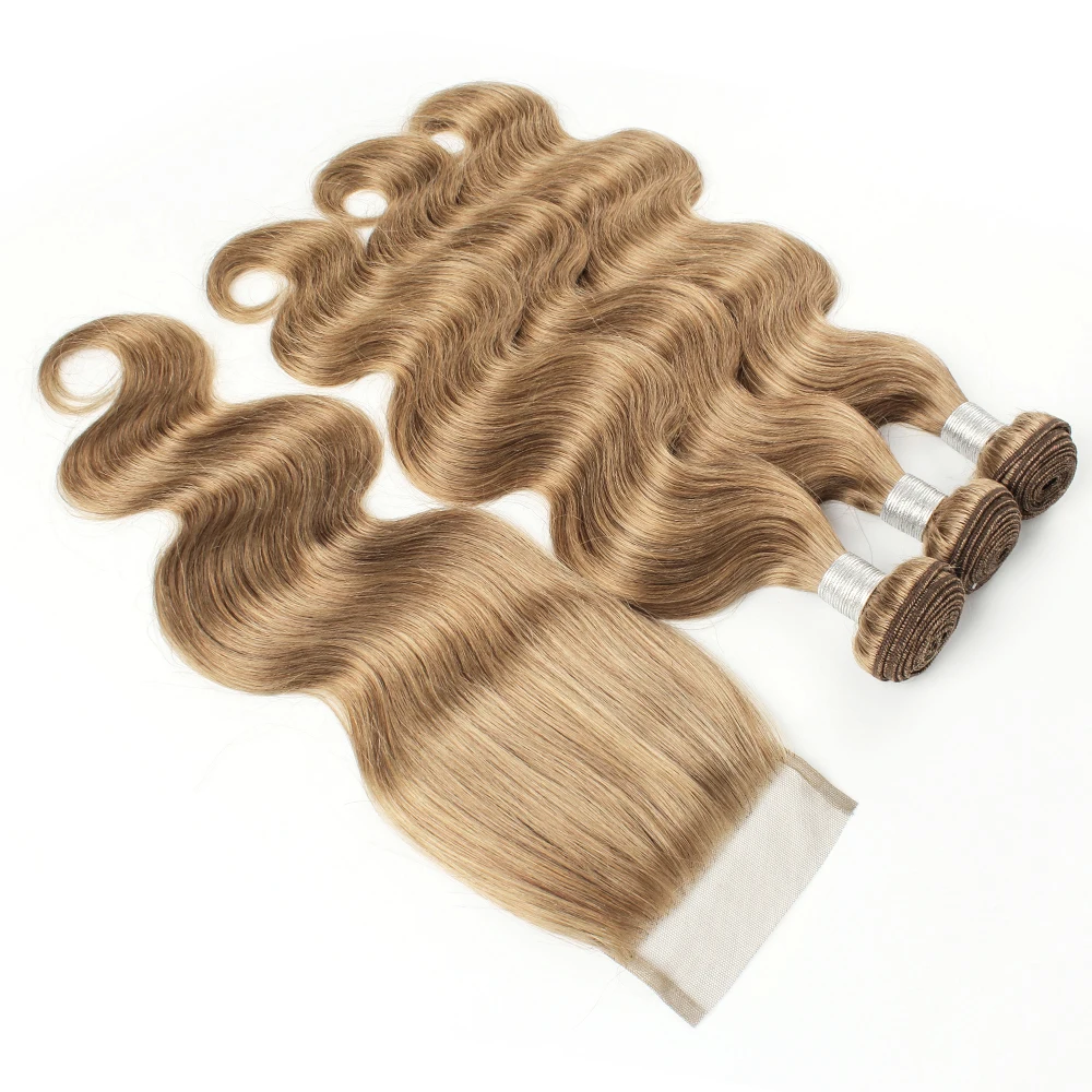 Body Wave Color 8 Ash Blonde 2/3/4 Bundles With 4x4 Closure Free Part ...