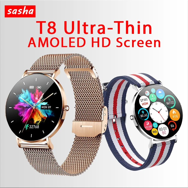 T8 Ultra Thin Smart Watch 1.36 Inch Amoled HD Screen Health Record ...
