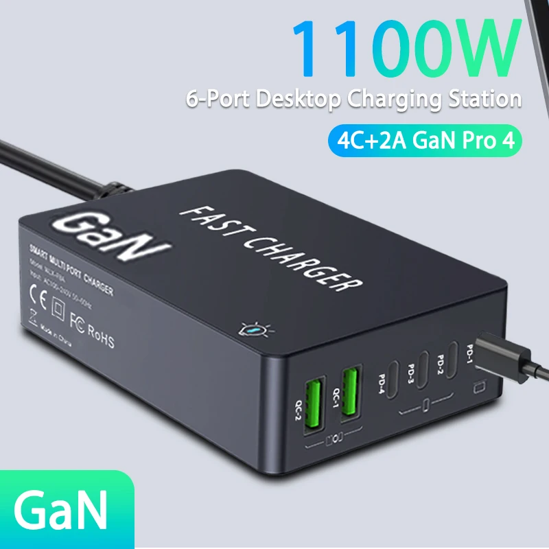 1100W GaN 6-Ports USB C Charger 100W PPS Fast Charging Station for ...