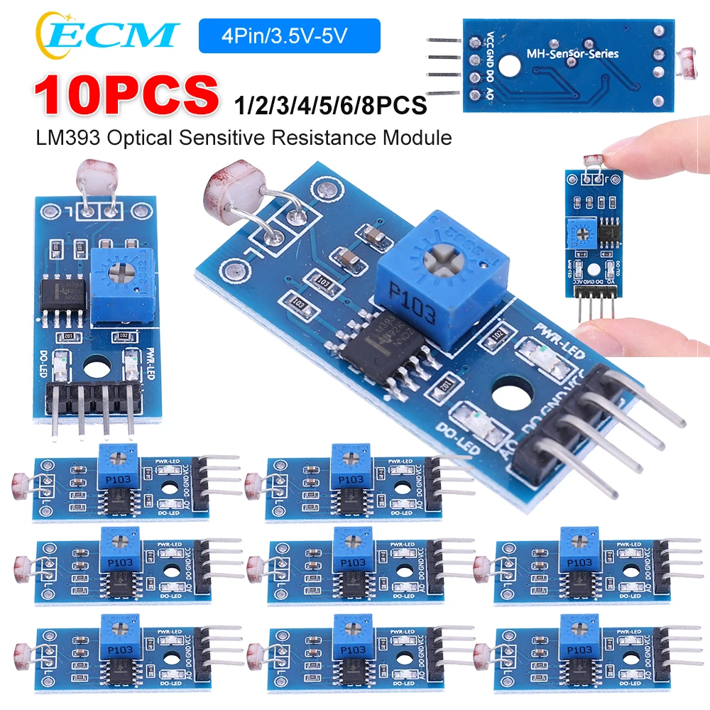 1-10pcs-LM393-4Pin-Optical-Sensitive-Resistance-Module-3-5V-5V-LM393 ...