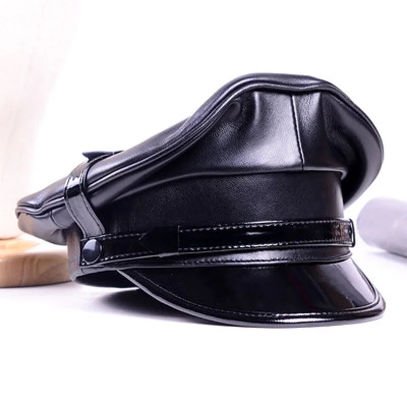 Hat For Men Women Genuine Leather Heavy Machine Knight Caps Youth Punk Motorcycle Retro Silver ...