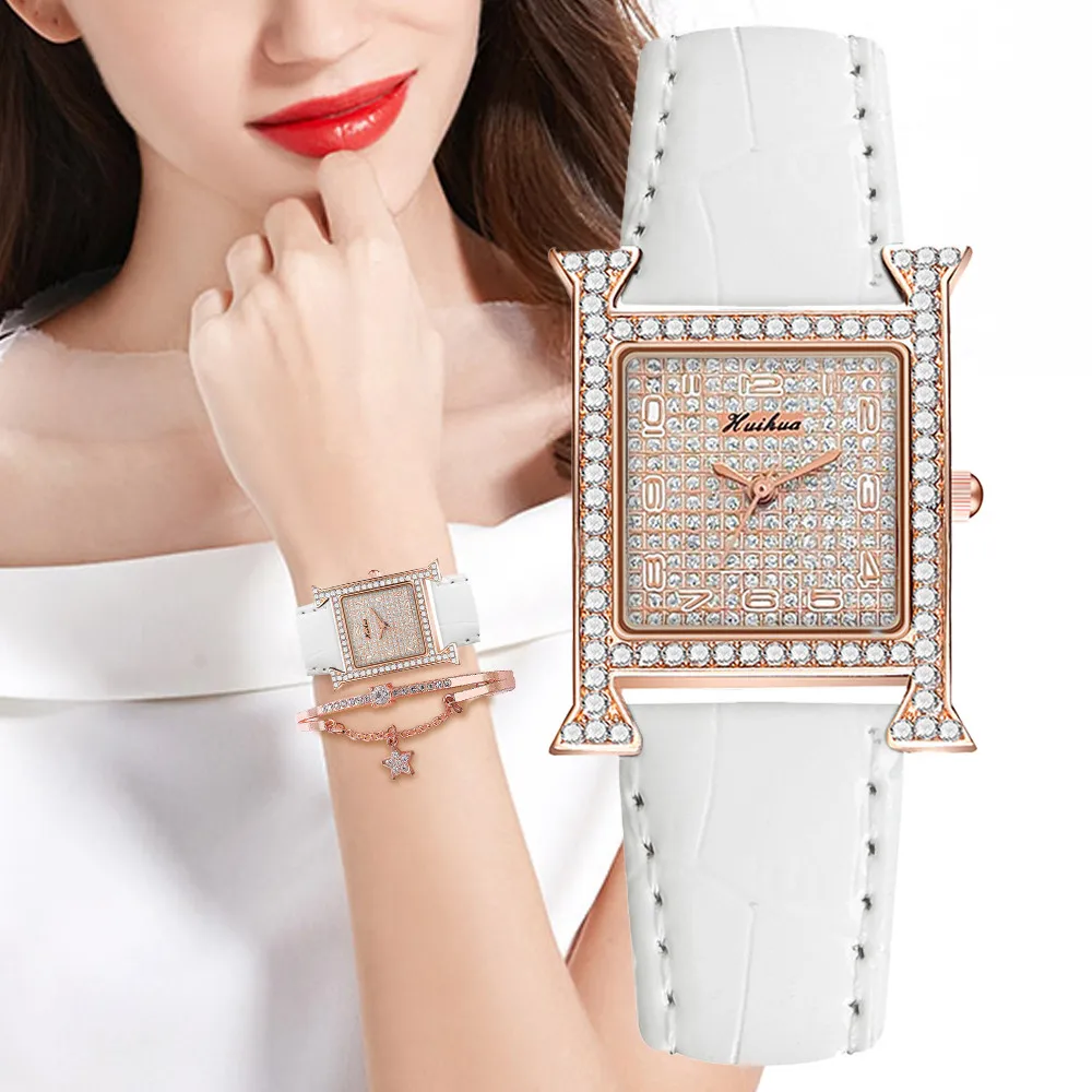 Lujo-Ladies-Brand-Relojes-Moda-Cuadrado-Diamante-Lleno-de-Estrellas-Se ...