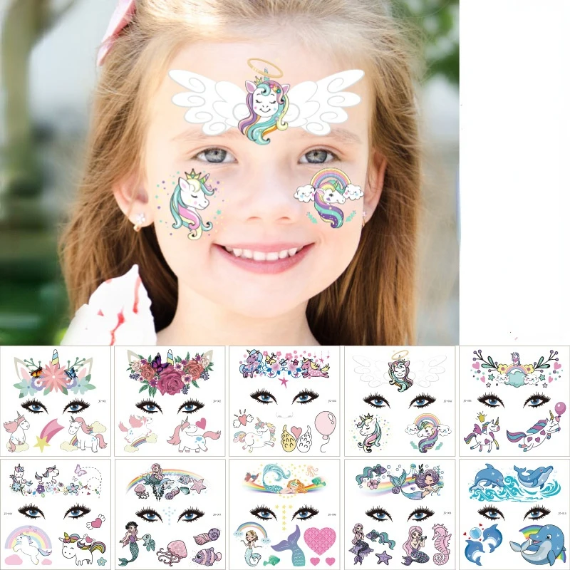 Kids Colorful Unicorn Tattoos Face Tattoos Temporary Sea Mermaid kids ...