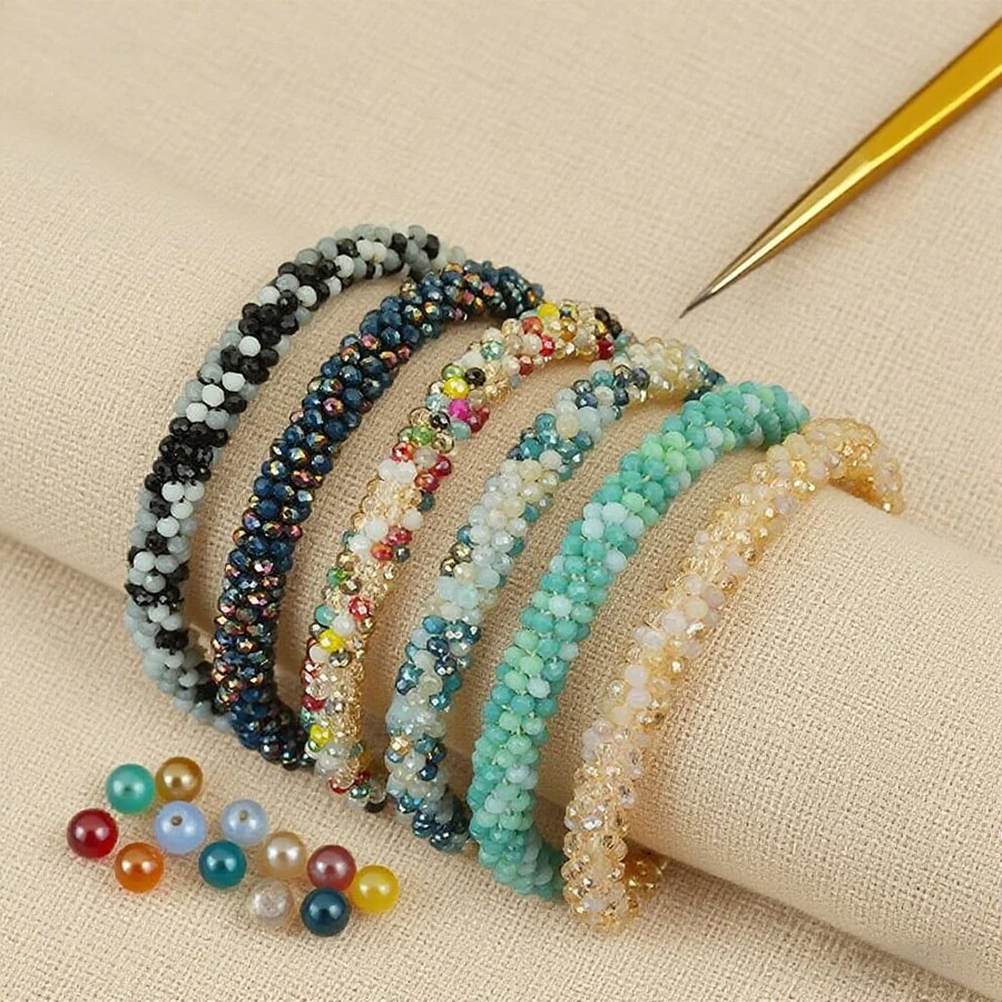 Sweet Small Crystal Beads Woman Bracelet Handmade Elastic Vacation ...