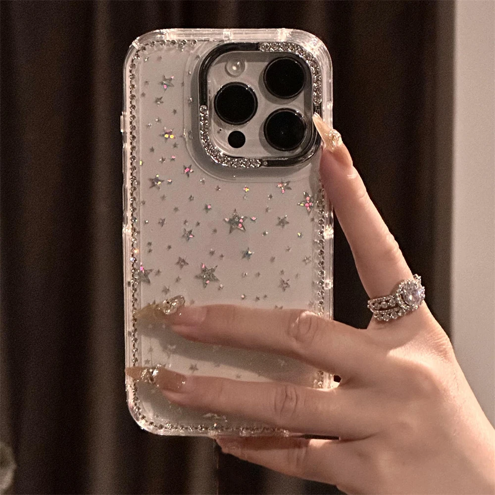 Shiny Glitter Star Rhinestone Shell Pattern Soft Phone Case For iPhone ...