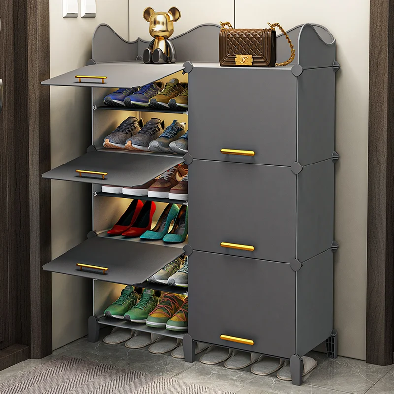 Living Room Shoe Storage Entryway Shoe Cabinet Modern Slatted Wood