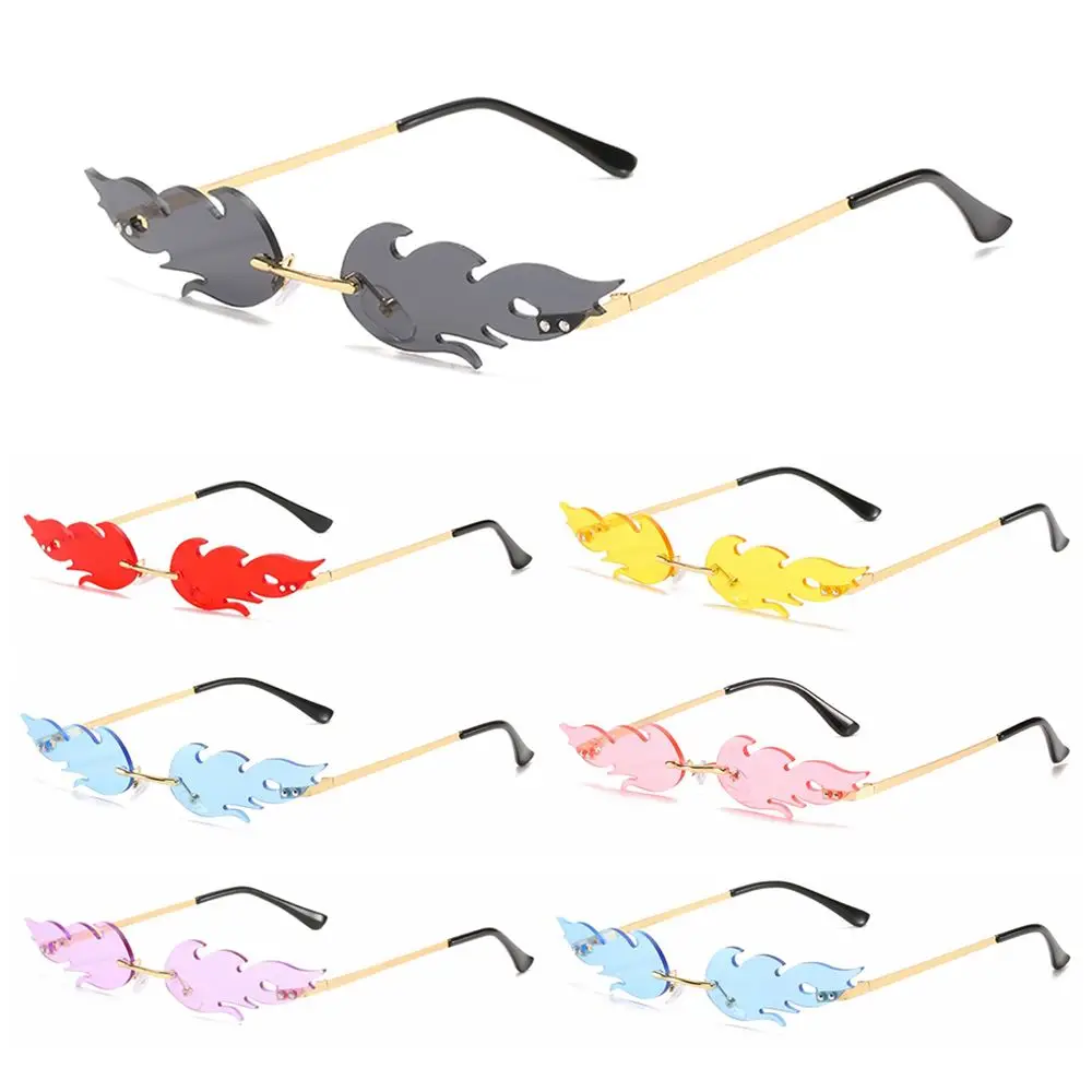 Cosplay-Novelty-Rimless-Metal-Eyewear-Flame-Shaped-Sun-Glasses ...