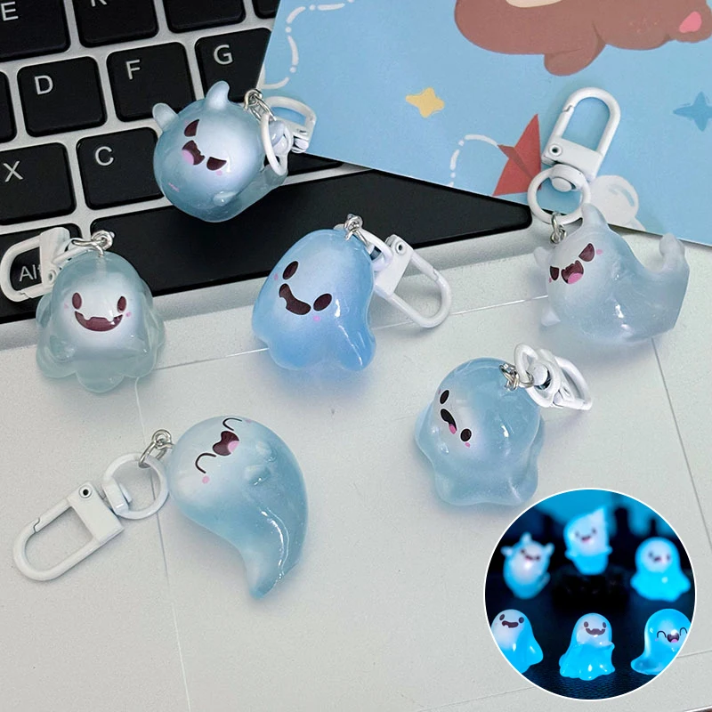 1PC Halloween Luminous Ghost Keychain Cartoon Resin Keyring Glow In The ...