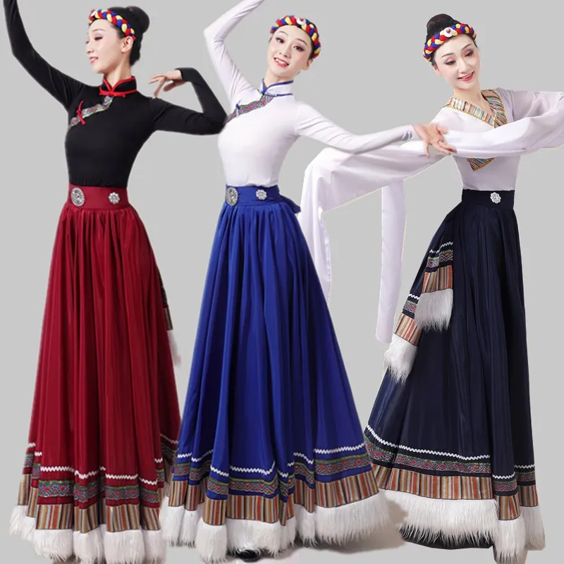 Tibetan Dance Performance Costume Chinese Traditional Folk Stage DanceWear Festival Tibetan ...