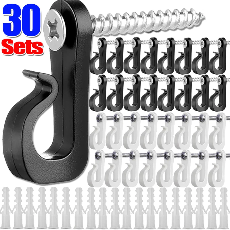 1/30Sets Q Shape Hanger Hook with Screw Multi-Purpose Windproof Ceiling ...