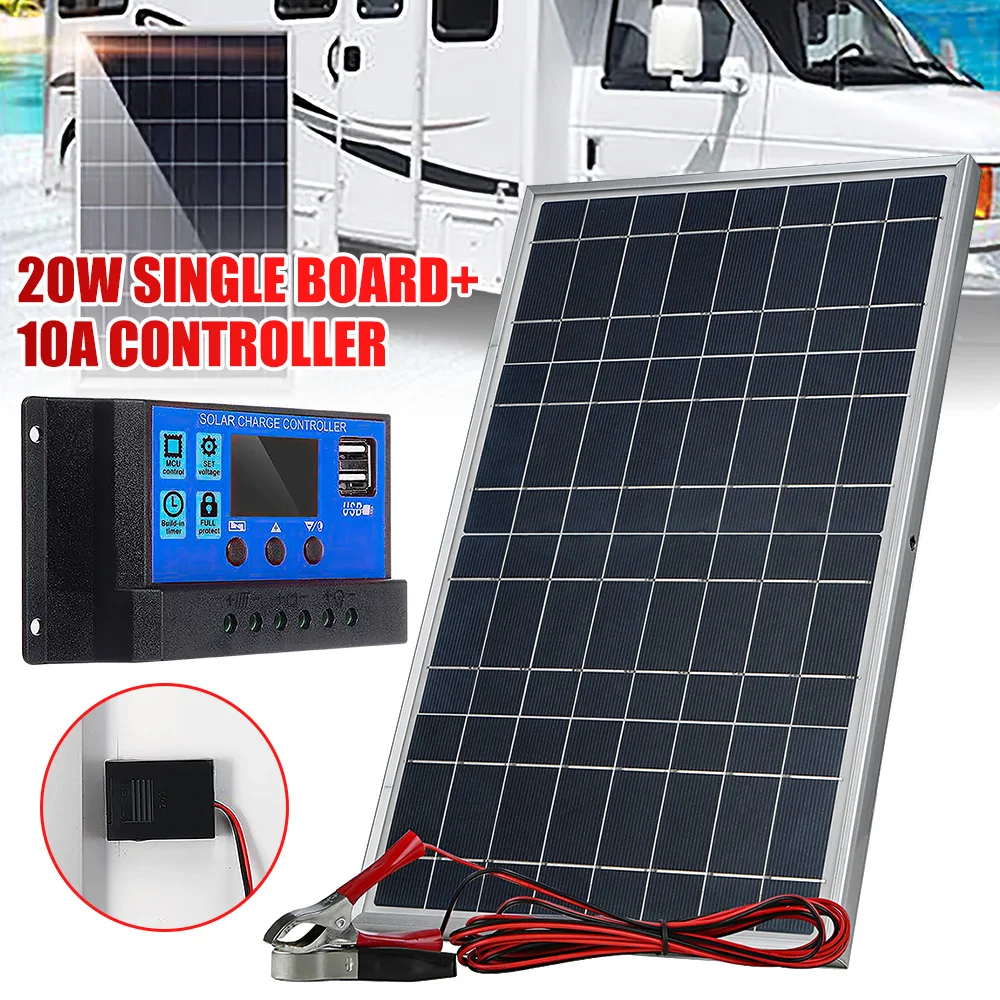 Kit de Panel Solar de 12V y 20W con controlador de 30A, cargador de ...