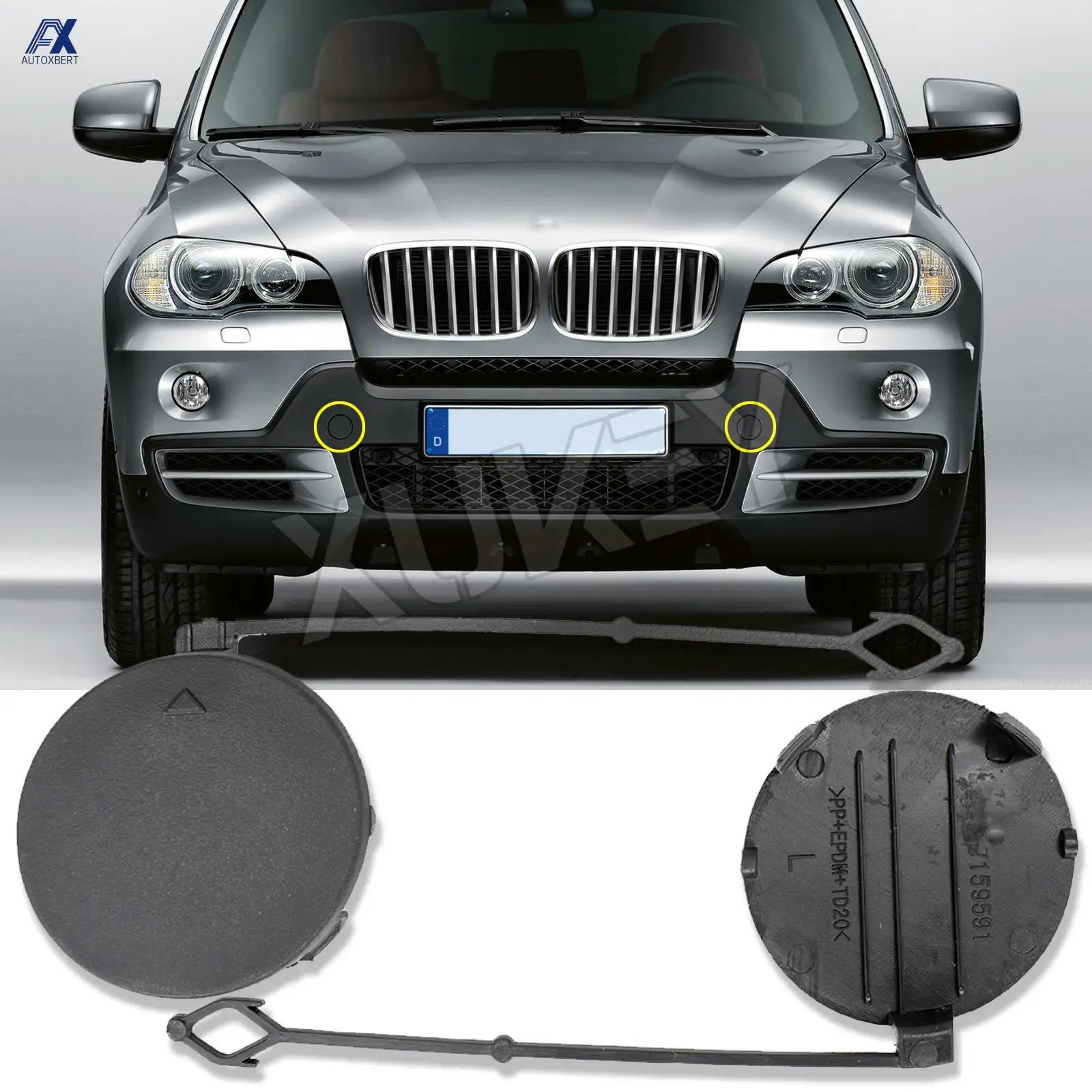 Pair-Front-Bumper-Tow-Hook-Cover-For-BMW-X5-E70-07-10-Towing-Cap ...