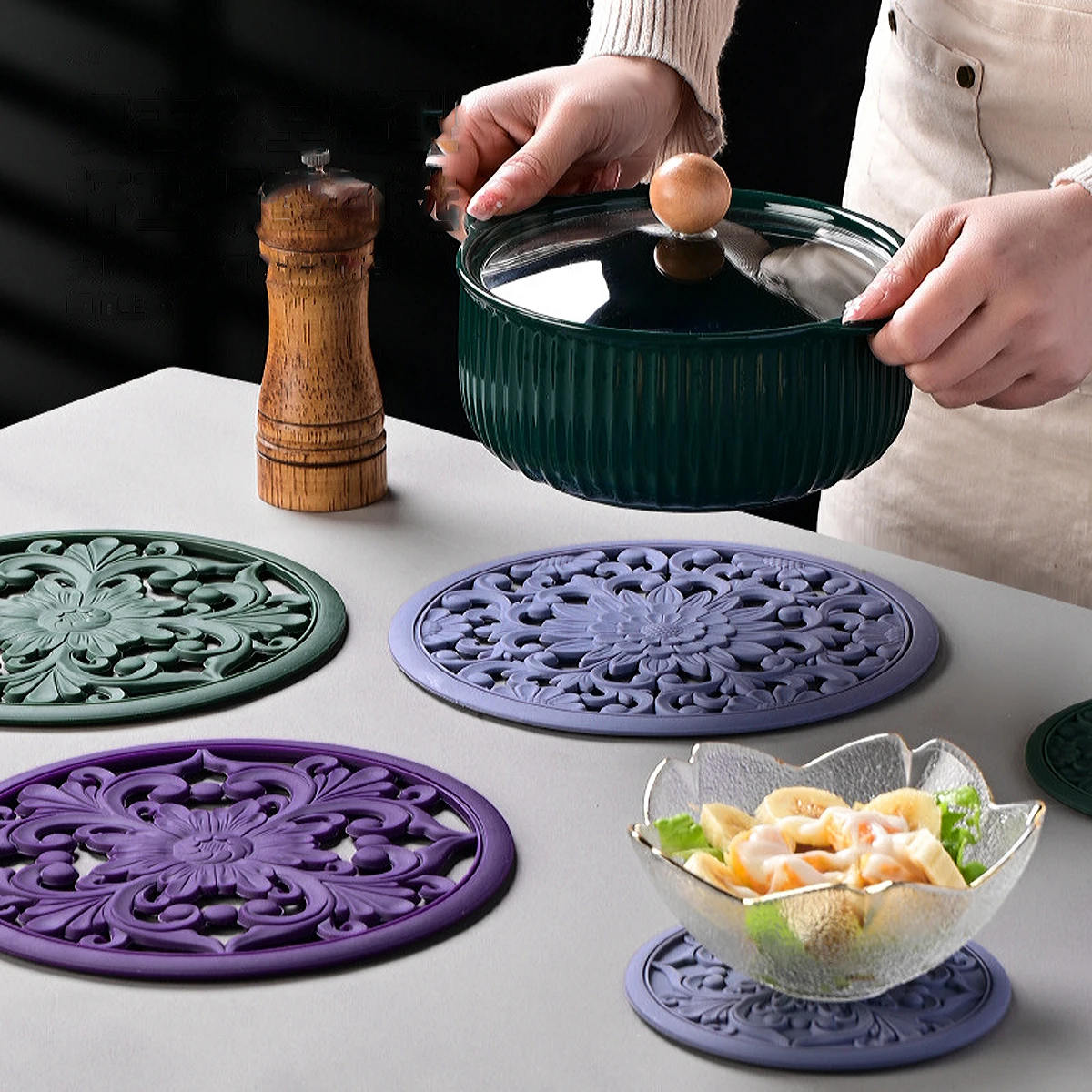 3pcs-Set-Cutout-Pattern-Silicone-Coaster-Art-Flower-Circular-Insulation ...