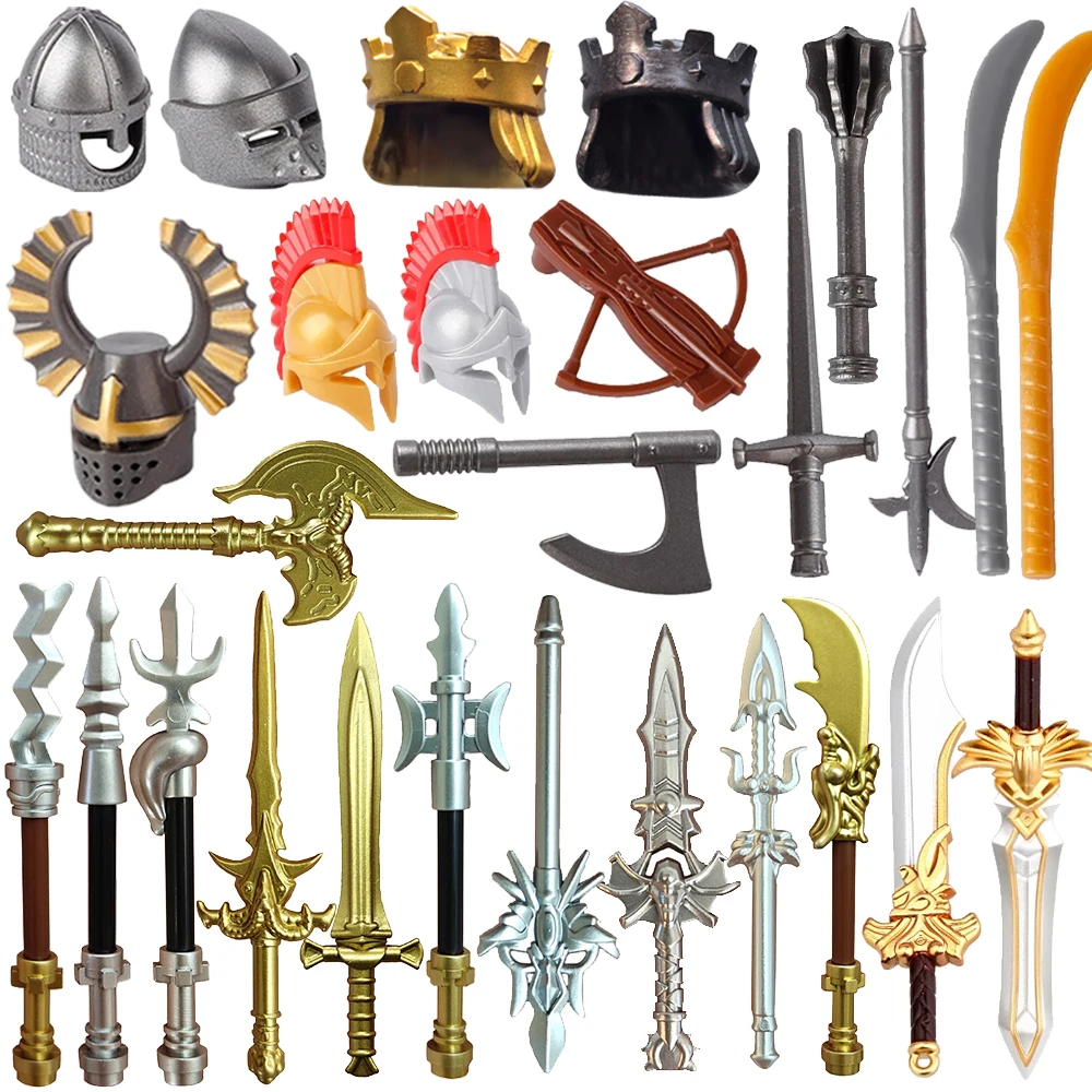 Medieval Weapons MOC Figures Building Block Kit Castle Knight Helmet ...