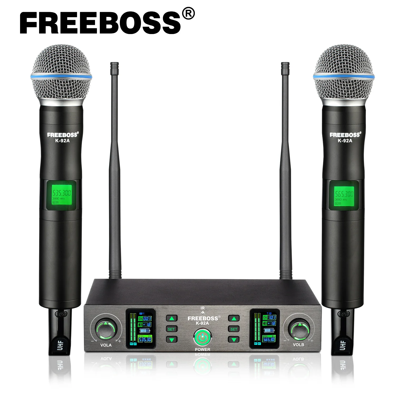 Freeboss-Dual-Way-Funk-mikrofon-Dynamic-UHF-2-Hands-ender-einstellbare ...