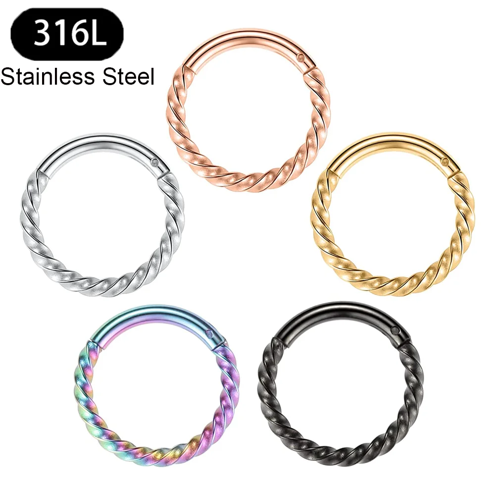316LStainless Steel Hinged Segment Seamless Clicker Ring Nose Ring Hoop ...