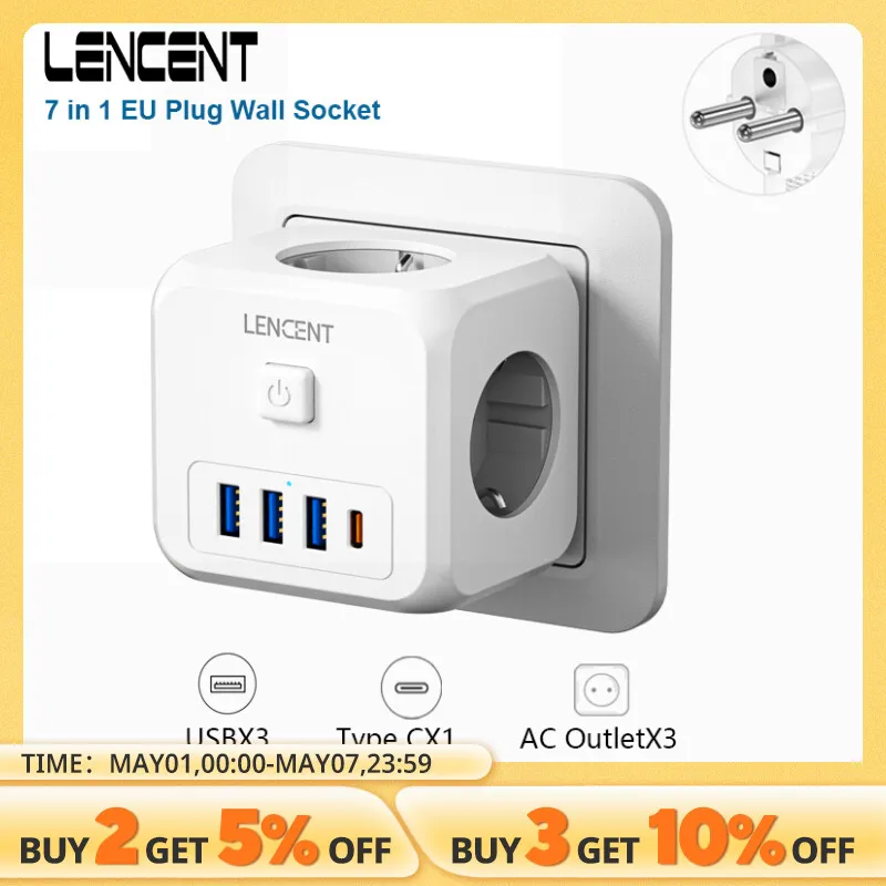 LENCENT-Wall-Socket-Extender-with-3-AC-Outlets-3-USB-Ports-And1-Type-C ...