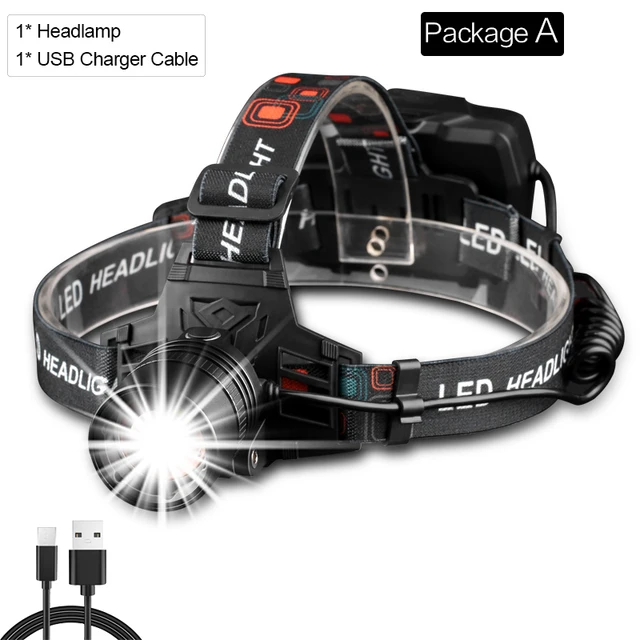 High Power 20000LM XHP50 LED Headlamp USB Rechargeable Zoomable ...