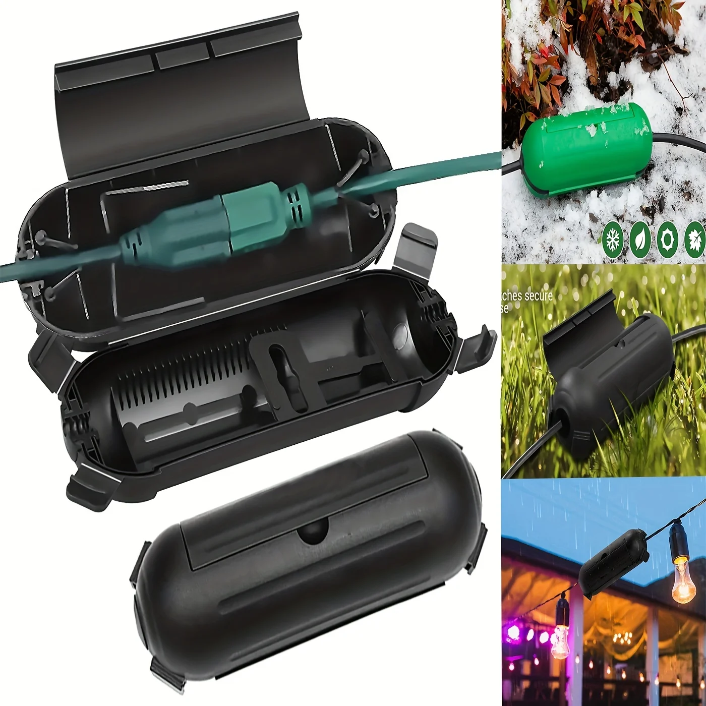 Outdoor Extension Cord Cover - Black Weather Resistant Plug Connector ...