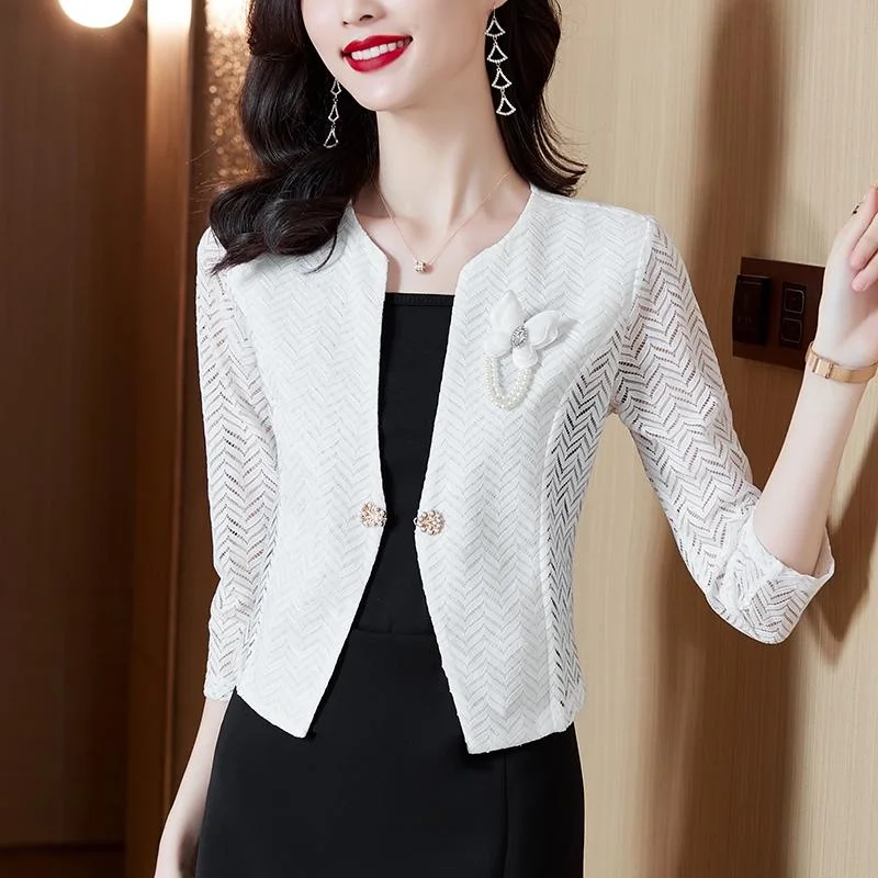 S-4XL-Women-Blazer-Jacket-Lace-Short-Thin-Butterfly-V-Neck-Three ...