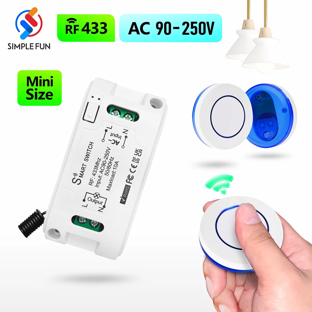 RF-Wireless-Remote-Control-Light-Switch-AC-110V-220V-10A-433MHz-Mini ...