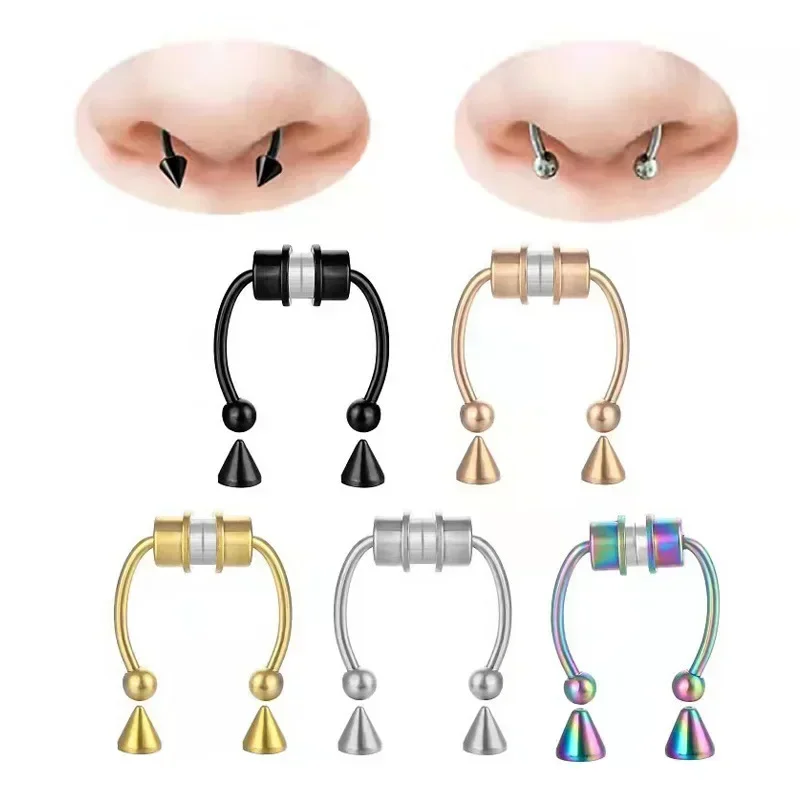 Stainless-Steel-Punk-Non-Piercing-Nose-Clip-Magnet-Nose-Ring-Earrings ...