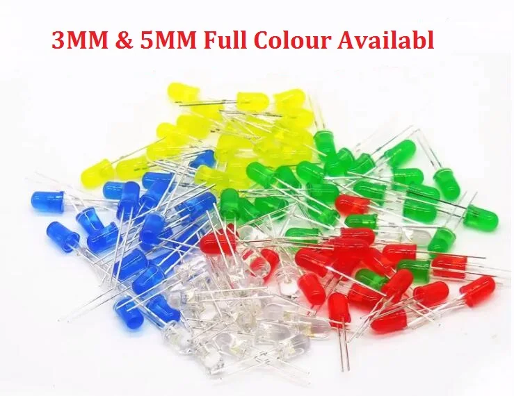 100PCS-3MM-5MM-DIP-LED-Red-Yellow-Green-Blue-Warm-White-High-Bright-F3 ...
