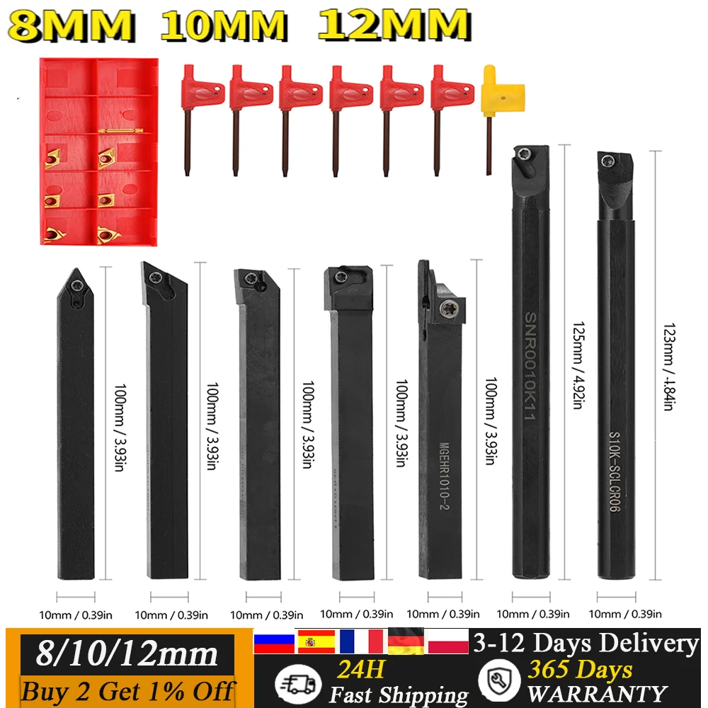 21pcs 12mm 10mm 8mm Shank Lathe Turning Tool Holder Boring Bar Lathe Tools Lathe Cutter Metal ...