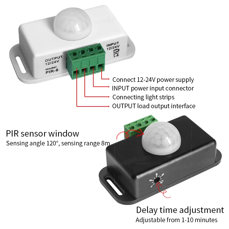 1x-DC-12V-24V-8A-Automatic-Adjustable-PIR-Motion-Sensor-Switch-IR ...