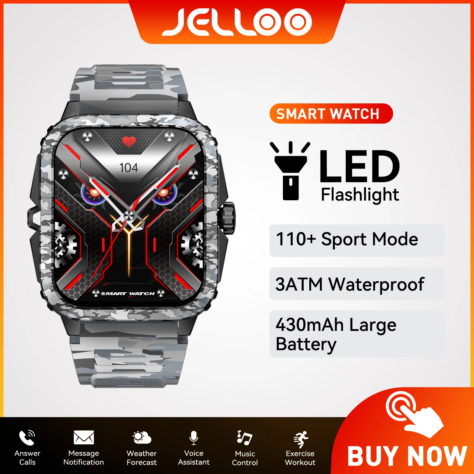 JELLOO nuevo reloj inteligente para hombres 3ATM impermeable 1,96 "HD ...