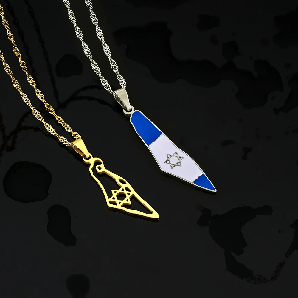 Fashion Israel Map Flag Pendant Necklace Stainless Steel Men Women Gold ...