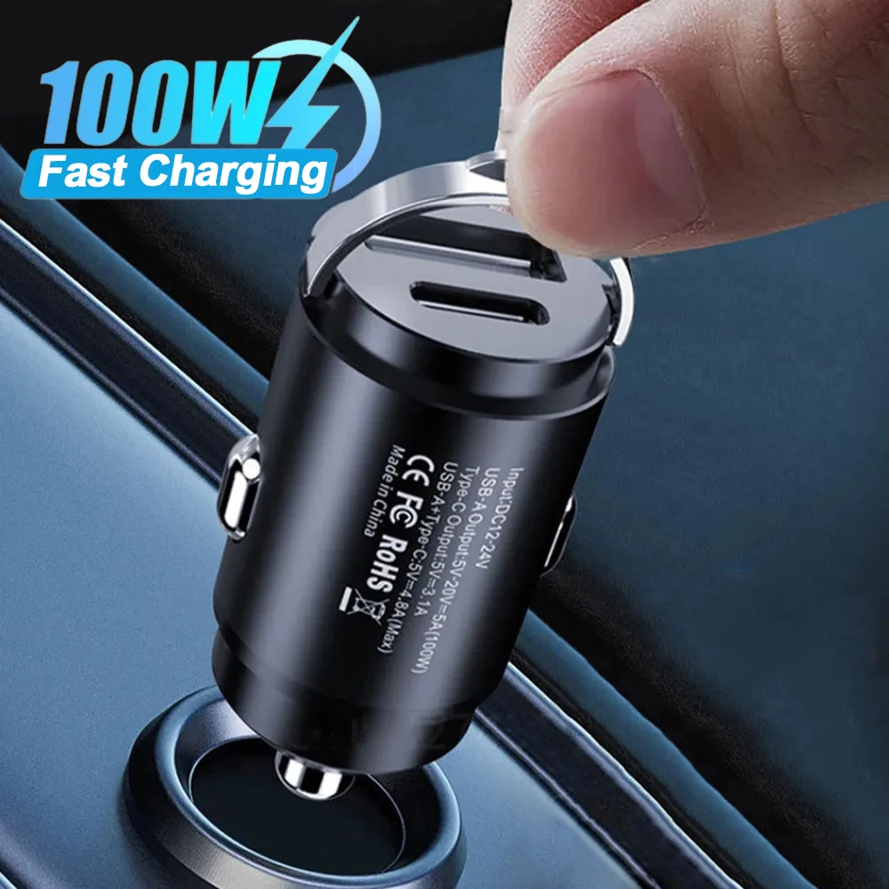 15W-100W-PD30W-Pull-Ring-Mini-Car-Charger-2-Ports-Fast-Charging-Type-C ...