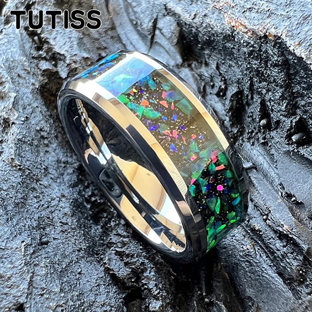 TUTISS-8mm-Shiny-Opal-Ring-Nice-Tungsten-Wedding-Band-For-Men-Women ...