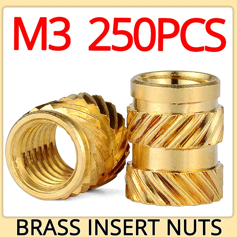 250pcs M3 Insert Brass Nut Hot Melt Knurled Thread Heat Embedment ...