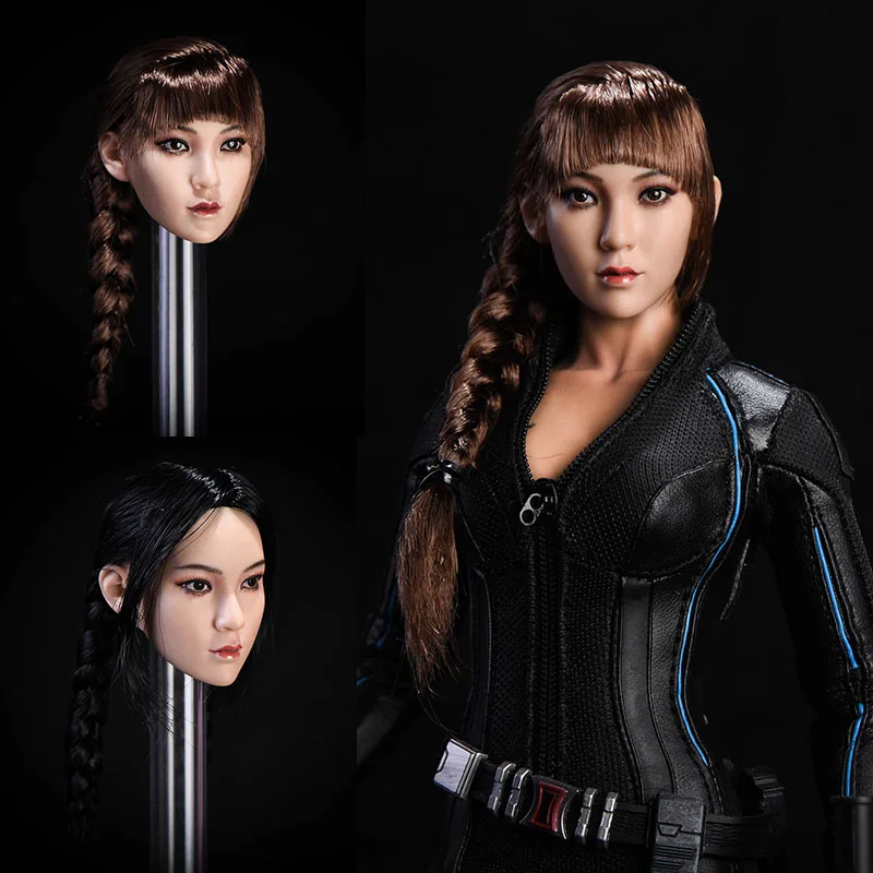 YMTOYS 1/6 비율 아시아 아름다운 여자 군인 머리 조각 12 인치 PH 피부/창백한 액션 피규어, 브레이드 모델, 여성 ...