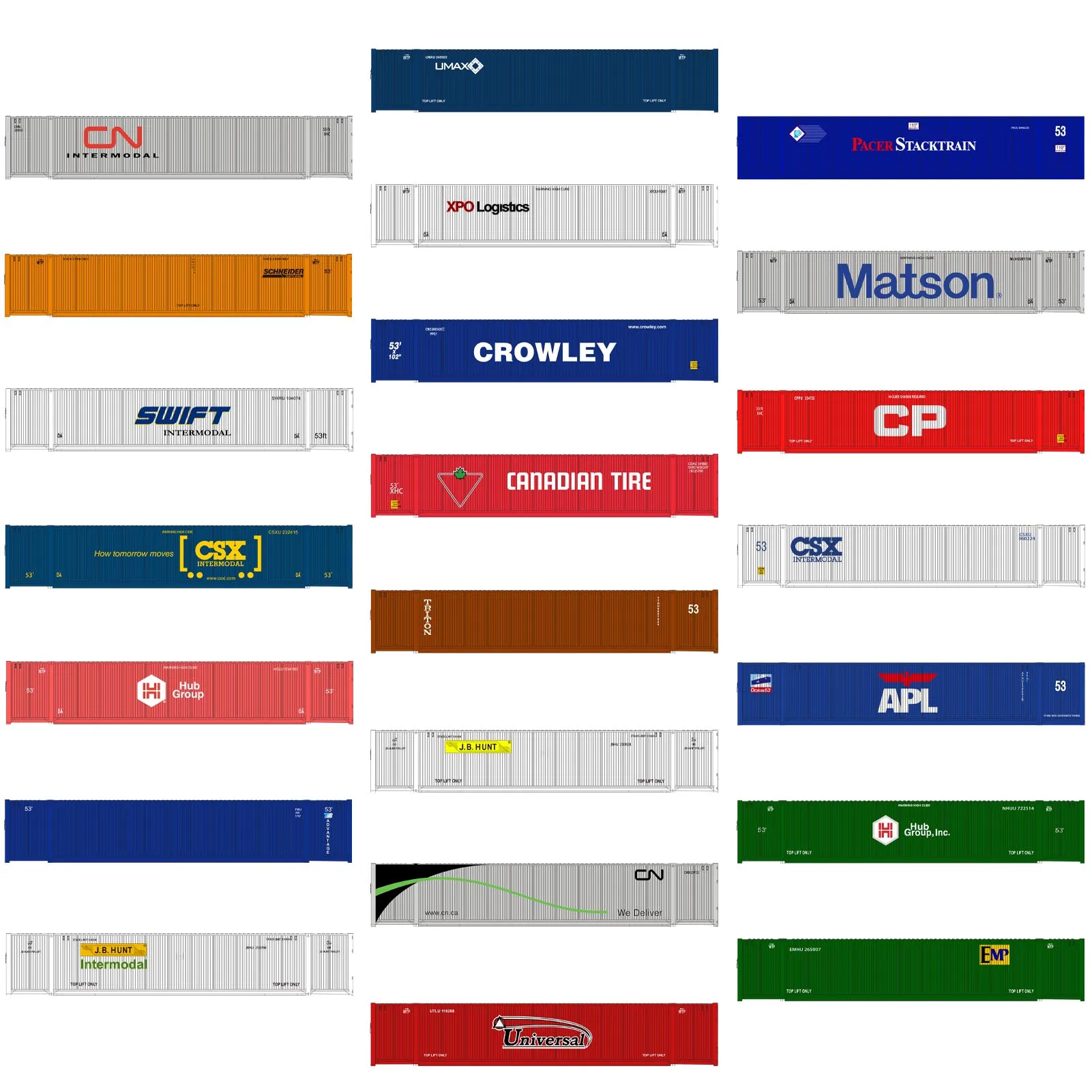 Evemodel-N-Scale-53ft-Containers-with-Magnets-1-160-53-Shipping-Cargo ...