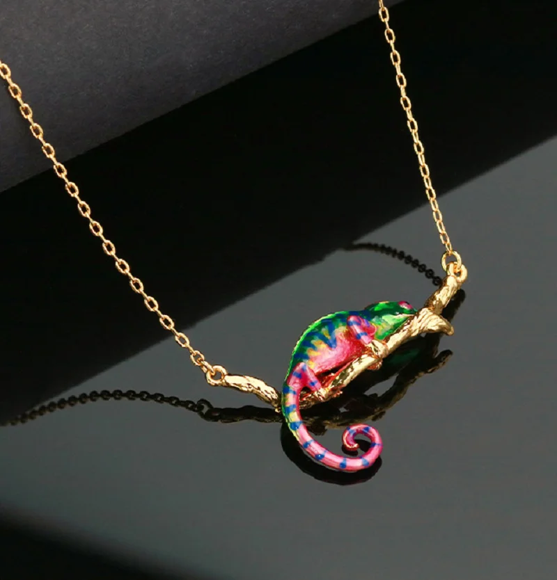 18K Cute Lizard with Enamel Jewelry