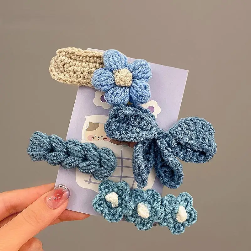 4Pcs Cute Knit BB Hair Clips, Handmade Flower Border Clips,Bow Bang ...