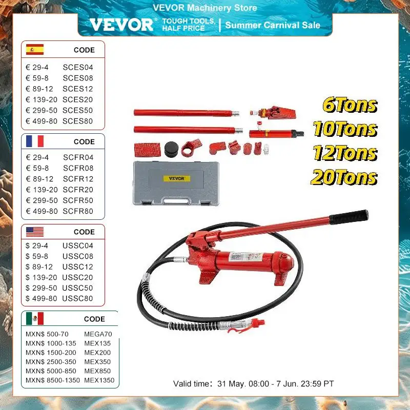 VEVOR-Porta-Power-Hydraulic-Jack-Kit-6-10-12-20-Ton-Sheet-Metal ...