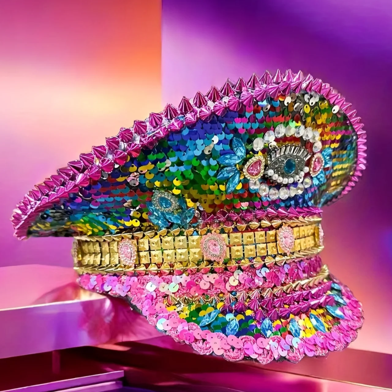 Luxury Colorful Sequin Festival Captain Hat Masquerade Unisex Adult ...