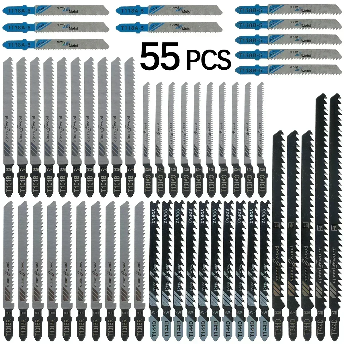 New 55Pcs Jig Saw Blades Set HCS Assorted Saw Blade with T-shank Sharp ...