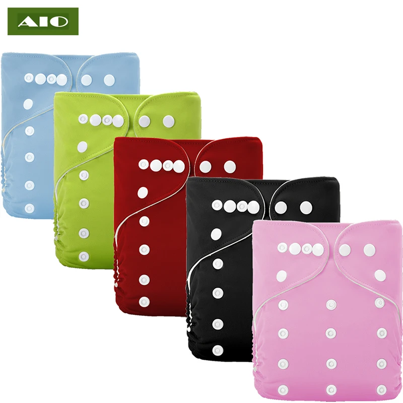 AIO Diaper Baby Solid Color Nappy Reusable Cloth Diaper Waterproof ...