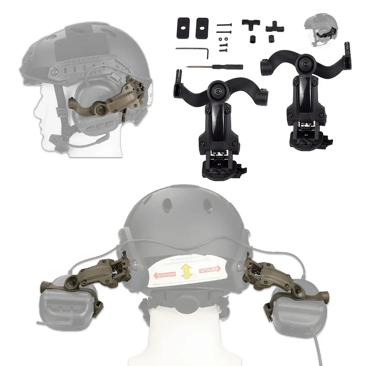 Tactical Free-Angle Headset Rail Mount Adapter For Earmor Headset On M ...